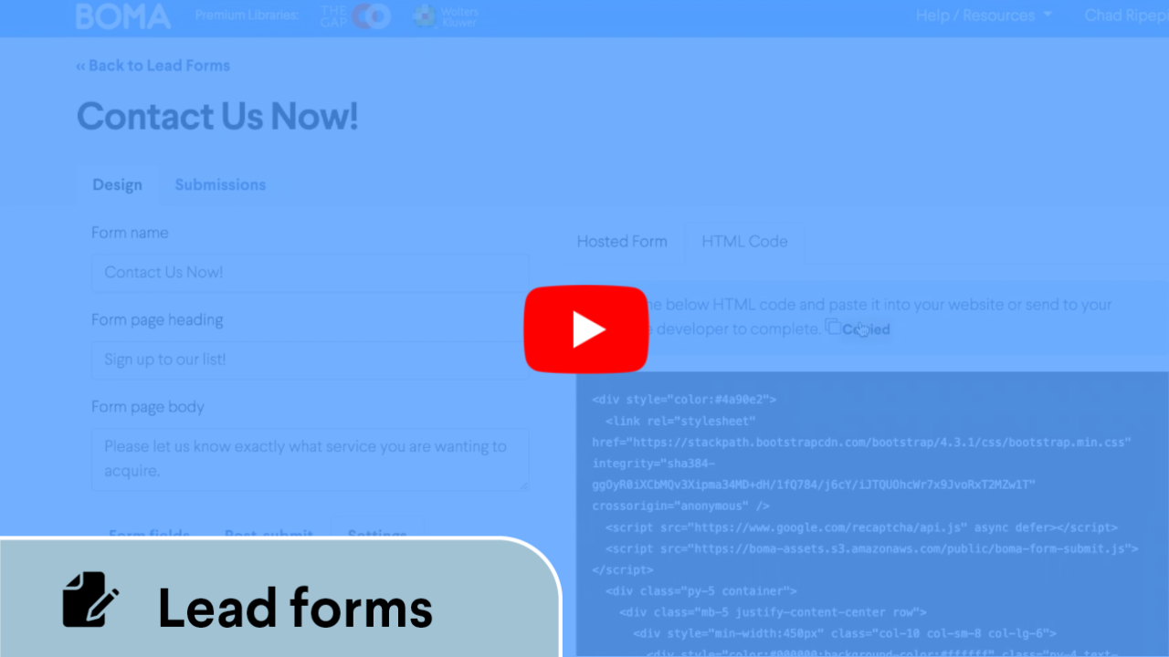Embed a BOMA Lead Form on your website, social media post or email - Boma